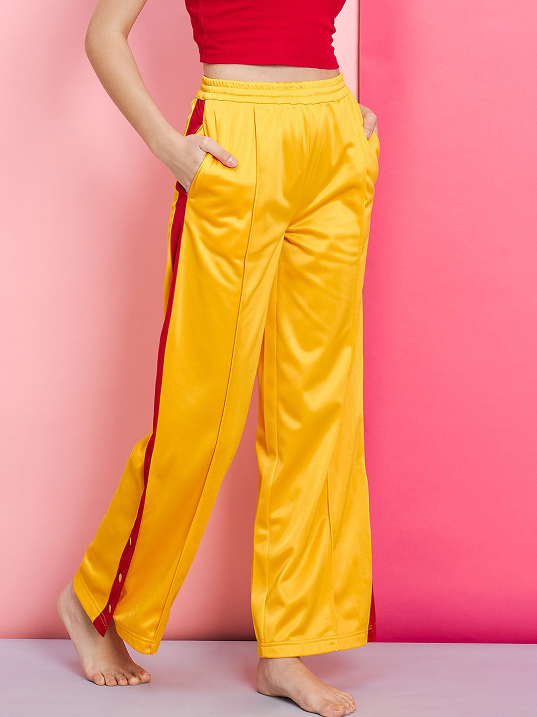 Buy SASSAFRAS Alt Laze Women Striped Side Button Track Pants - Track ...