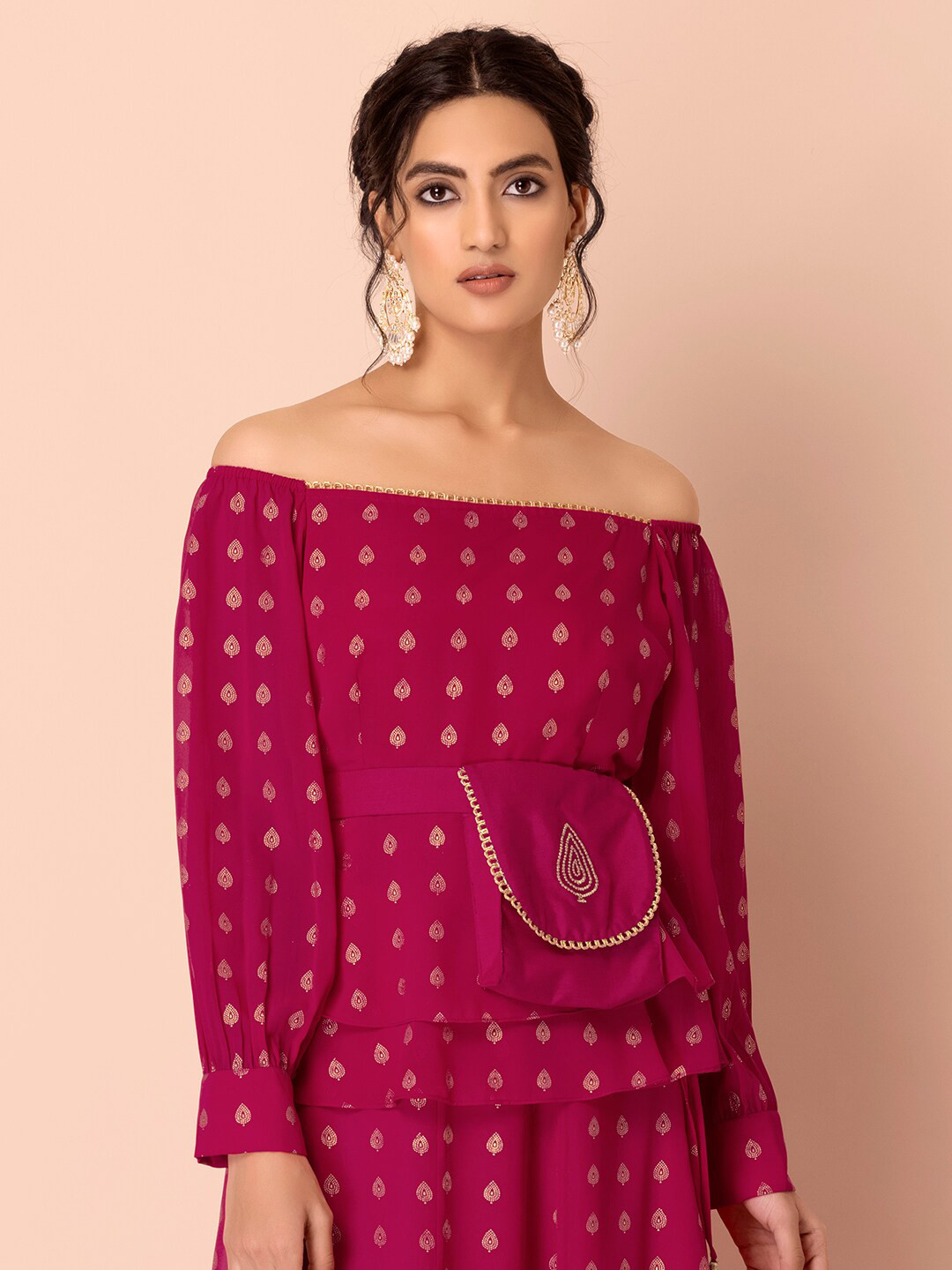 Buy INDYA Foil Printed Peplum Top With Fanny Bag - Tops for Women ...