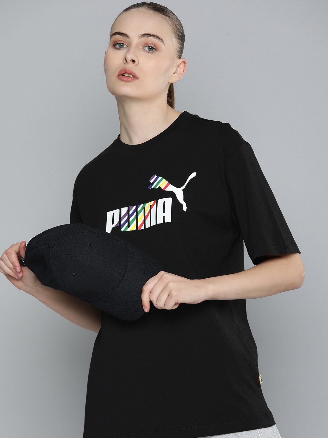 Buy Puma ESS + LOVE IS LOVE Logo Printed Pure Cotton Relaxed Fit T ...