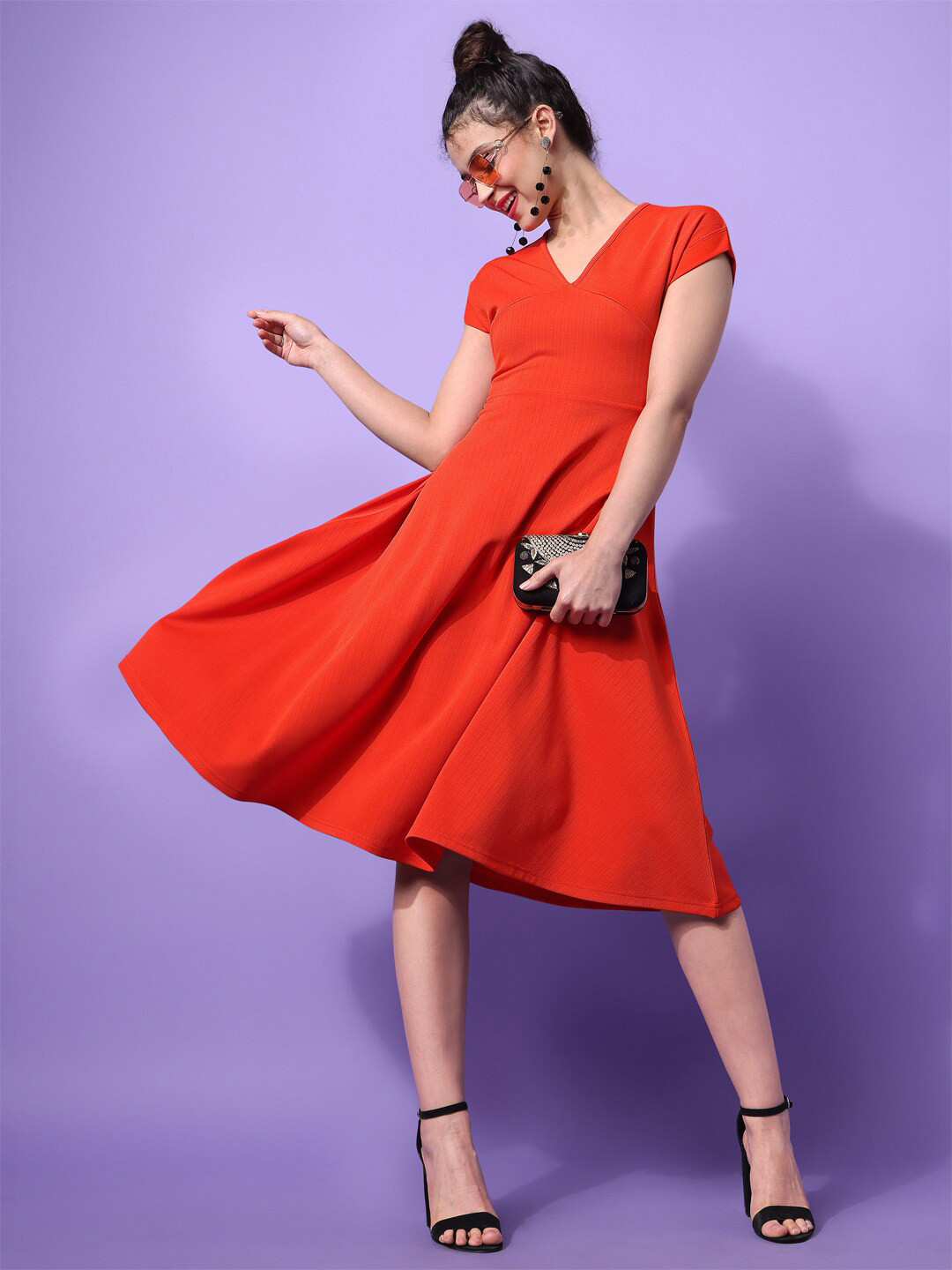 Buy PURVAJA V Neck Fit & Flare Dress - Dresses for Women 22806518 | Myntra