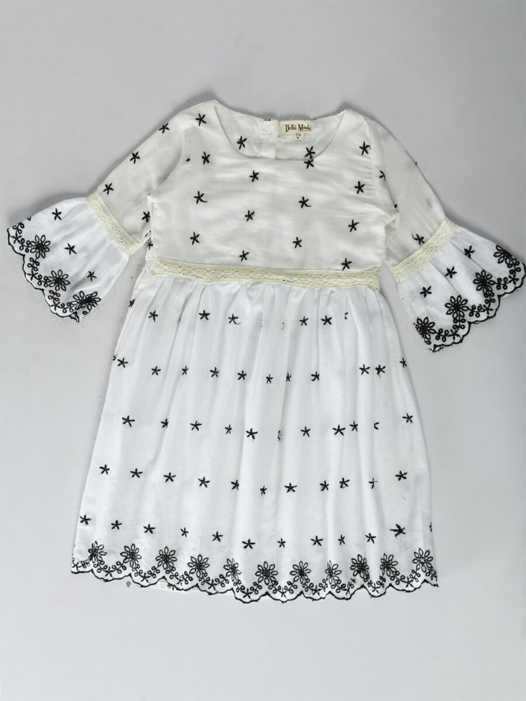 Buy Bella Moda Girls Floral Embroidered Lace Inserts Pure Cotton Fit ...