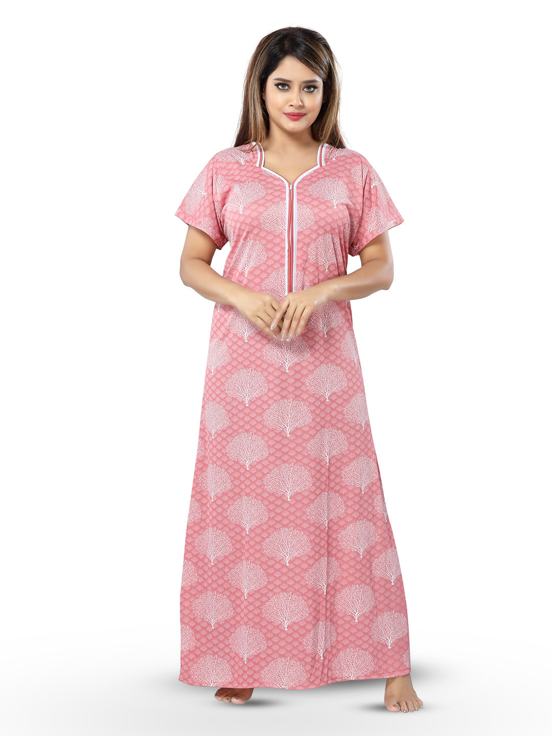Buy SHOPPING STATION Floral Printed Satin Maxi Nightdress - Nightdress ...