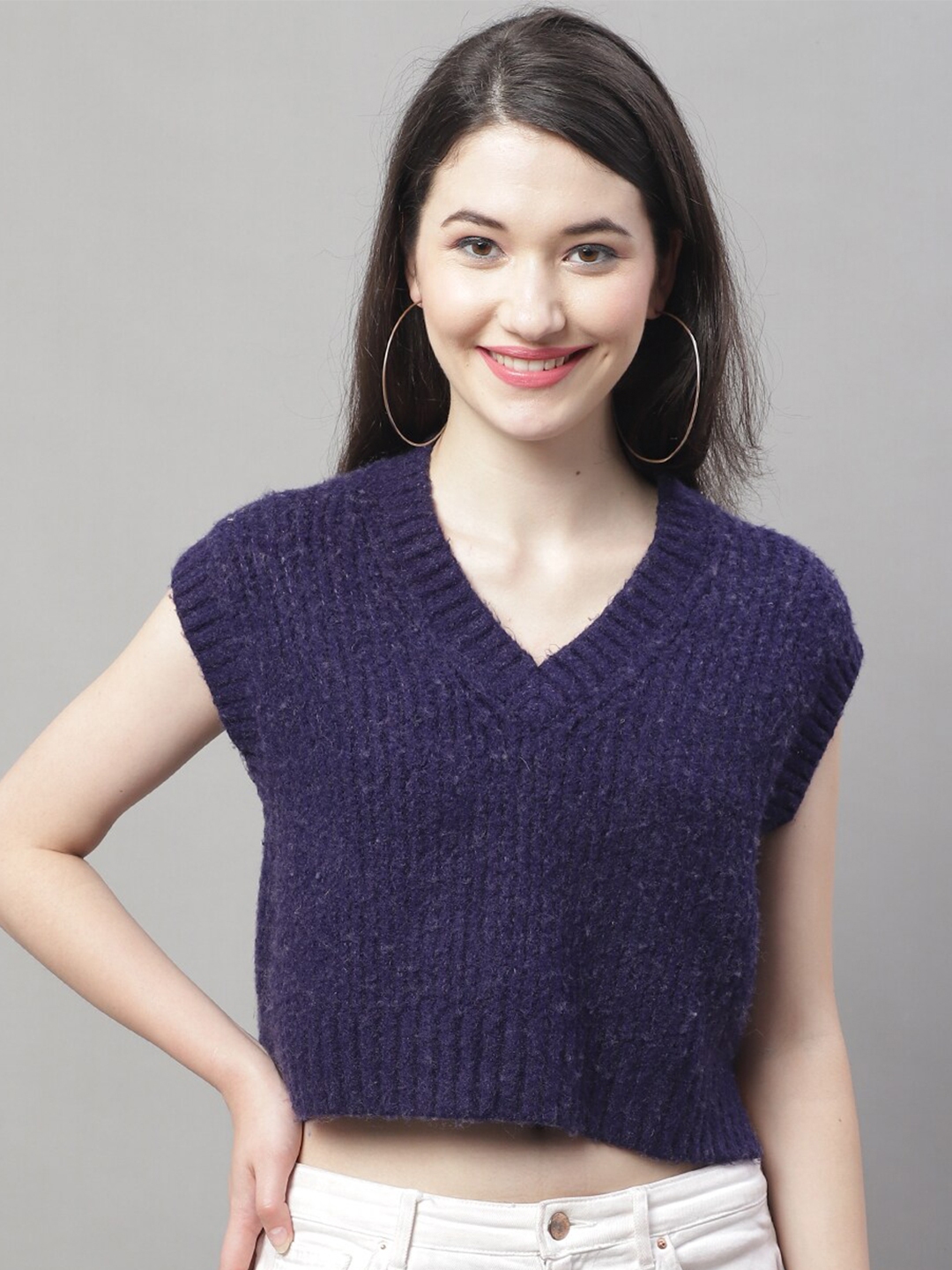 Buy Nobarr Self Design Acrylic Ribbed Crop Sweater Vest Sweaters For Women 22820666 Myntra