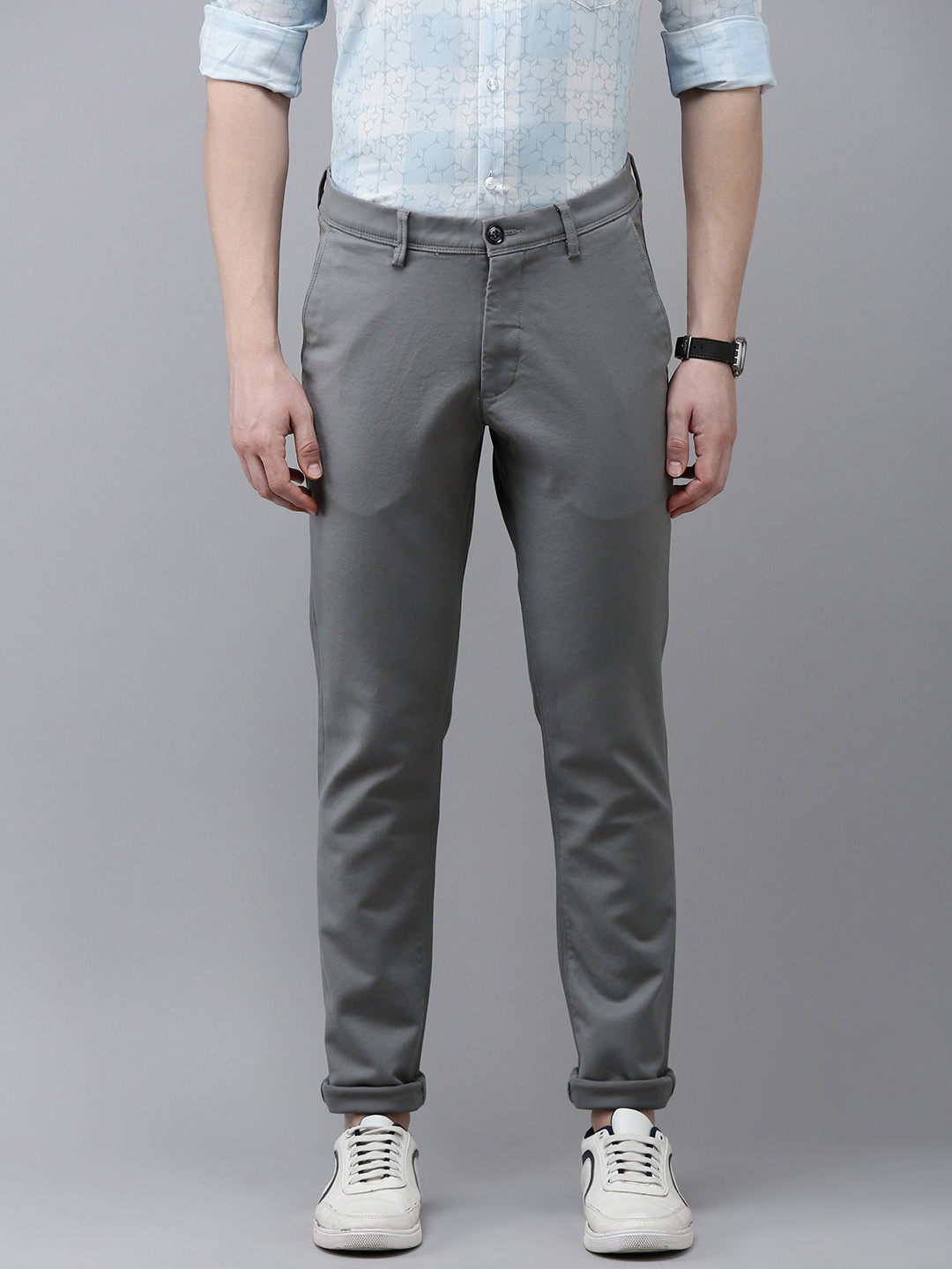 Buy Van Heusen Sport Men Solid Tapered Fit Trousers - Trousers for Men ...