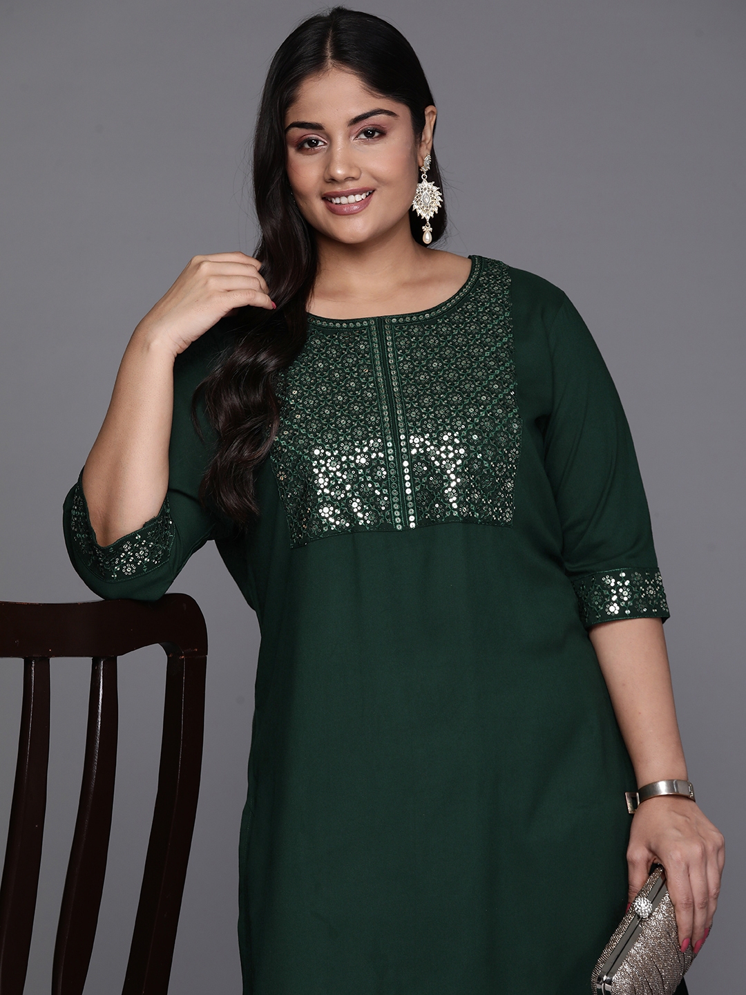 Buy Extra Love By Libas Women Plus Size Yoke Design Sequinned Kurta