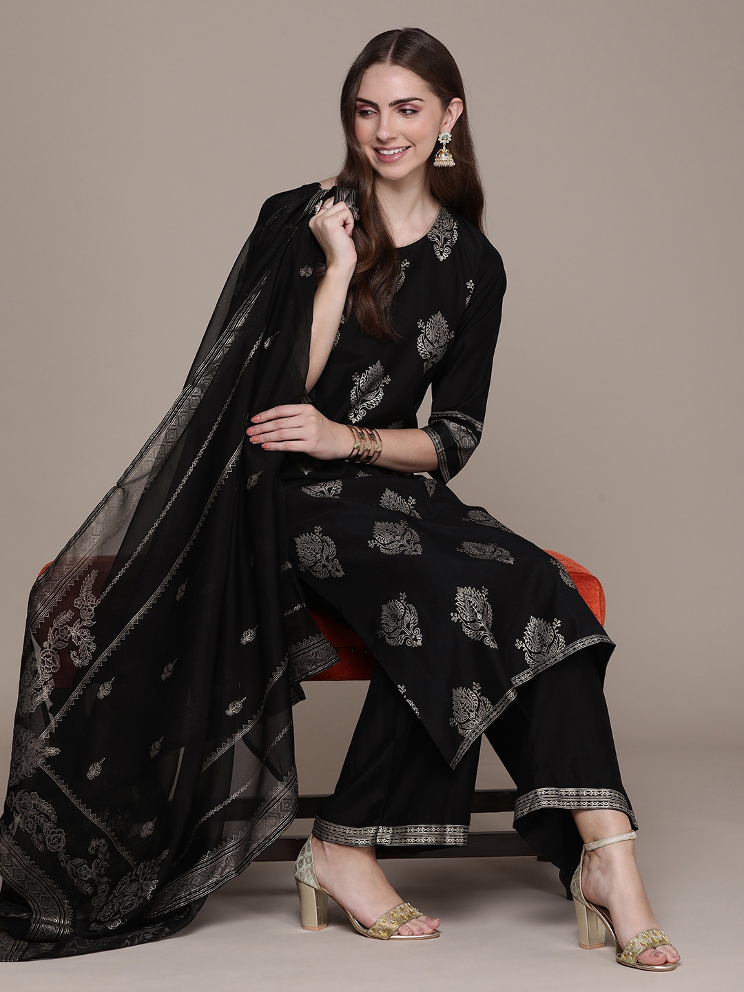 Buy Anouk Women Black Ethnic Motifs Printed Regular Liva Kurta With