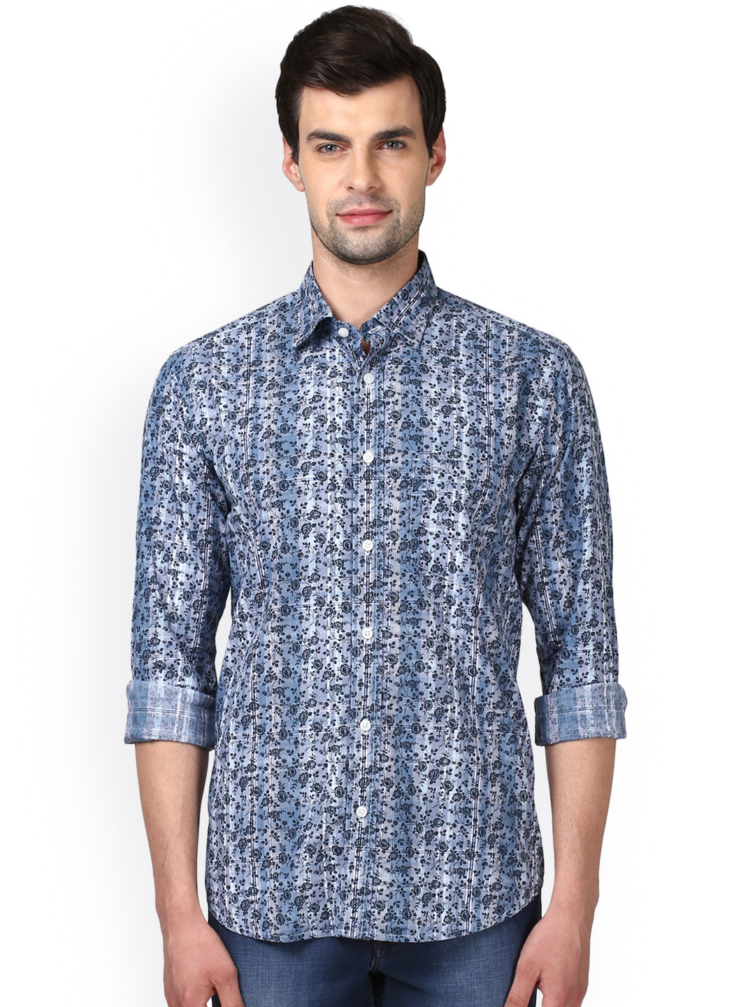 Buy ColorPlus Men Blue Tailored Fit Printed Casual Shirt - Shirts for ...