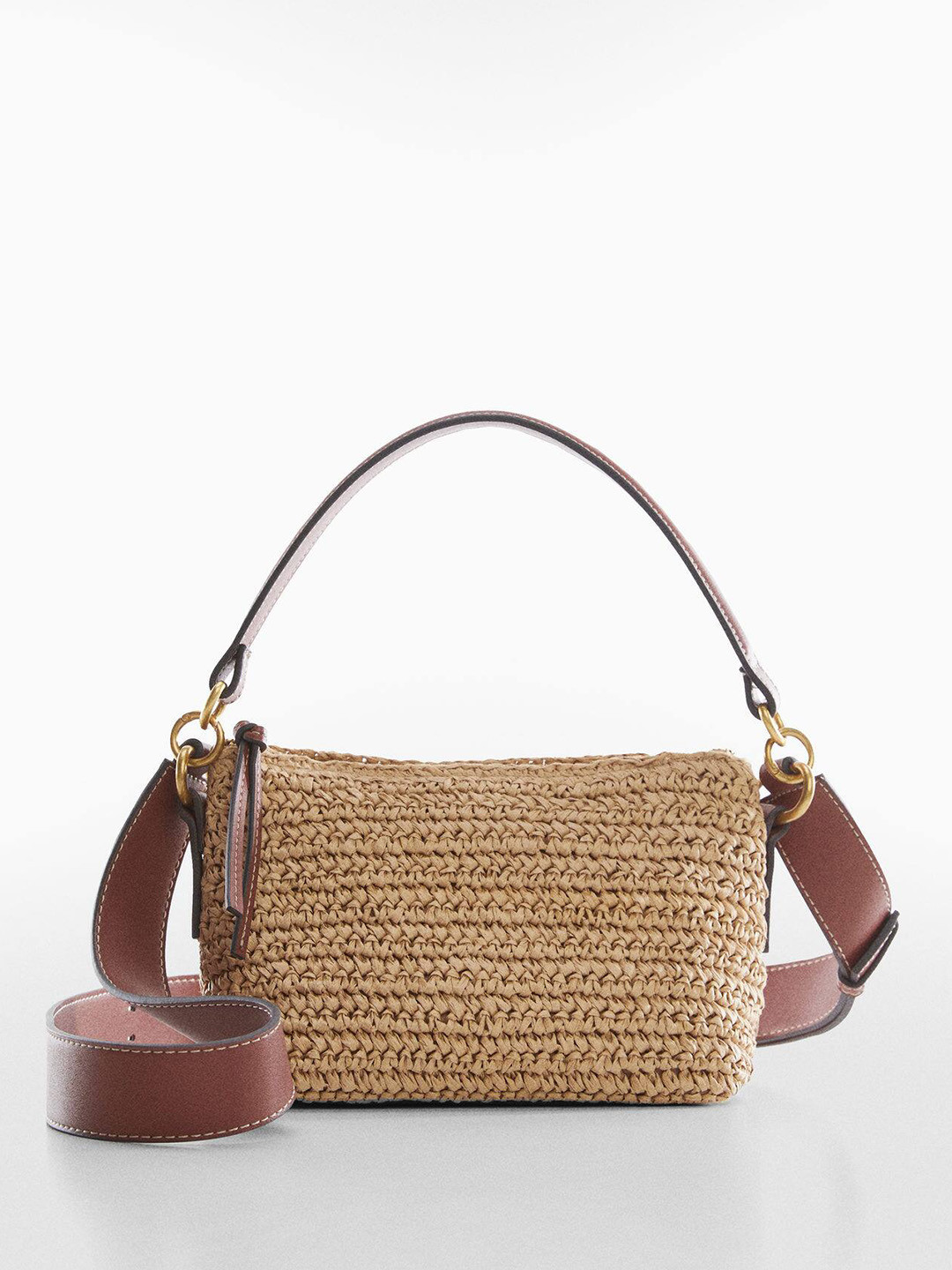 Buy MANGO Women Woven Design Natural Fiber Structured Handheld Bag ...