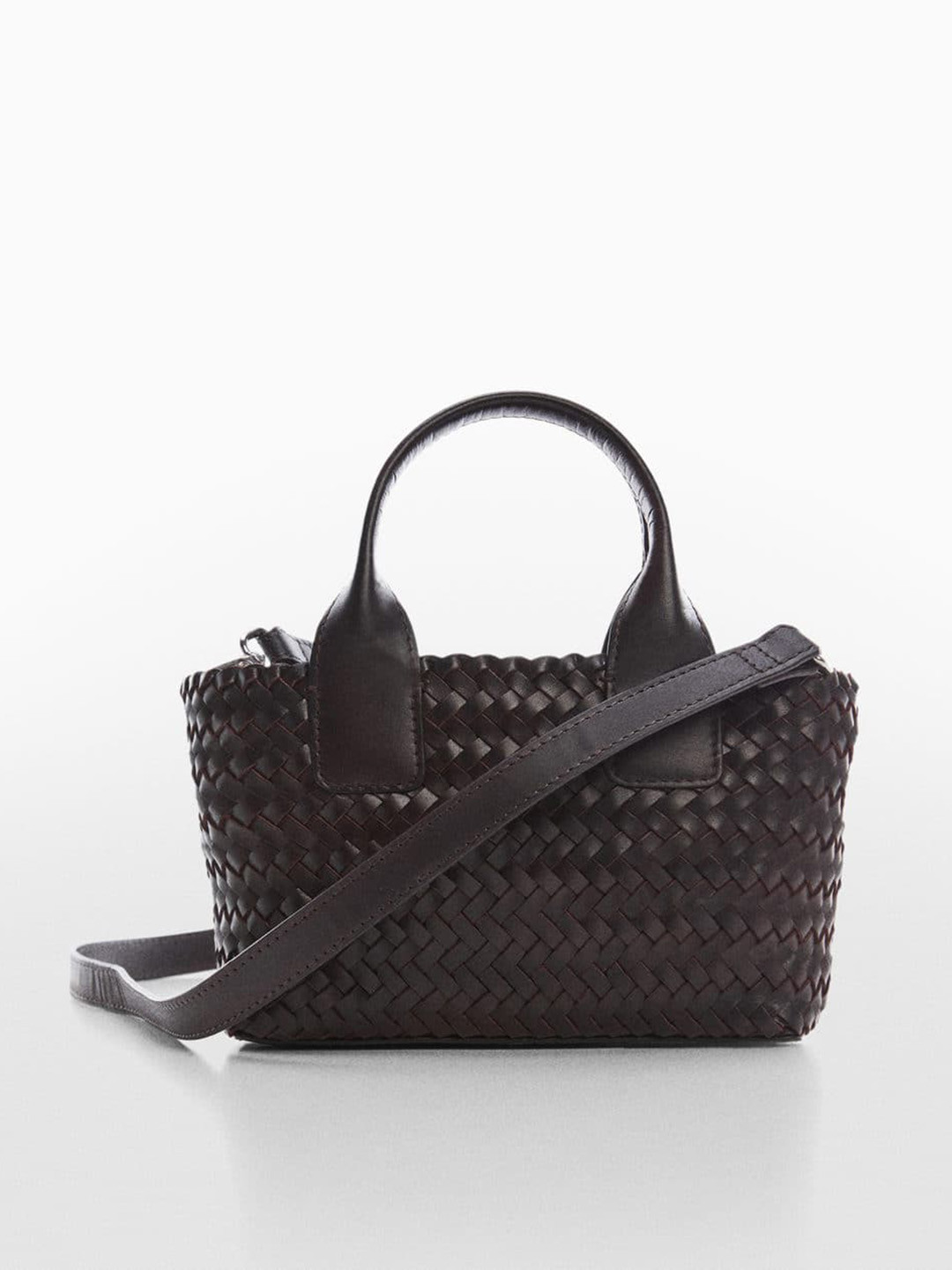 Buy MANGO Women Basket Weave Sustainable Leather Structured Sling Bag ...