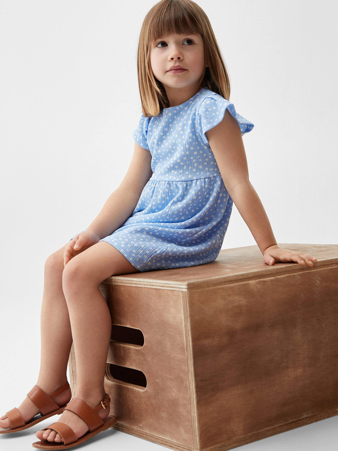 Buy Mango Kids Girls Polka Dot Printed Flared Sleeves A Line Mini Dress ...