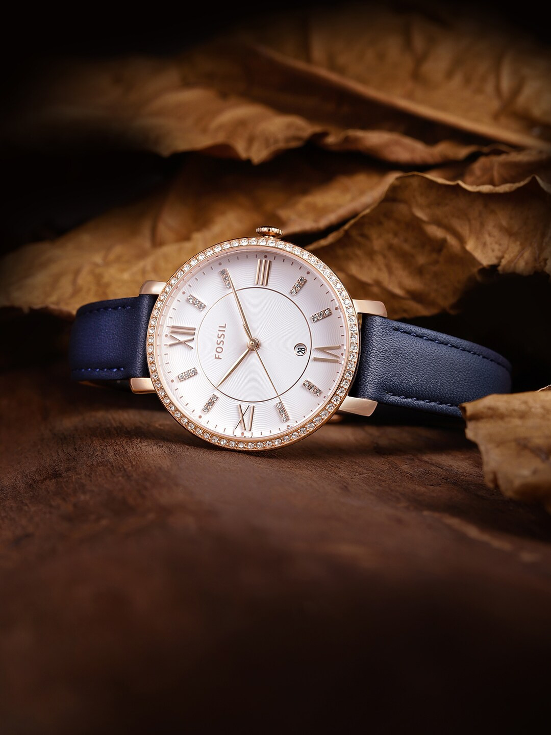 Buy Fossil Women White Embellished Analogue Leather Watch ES4291 ...