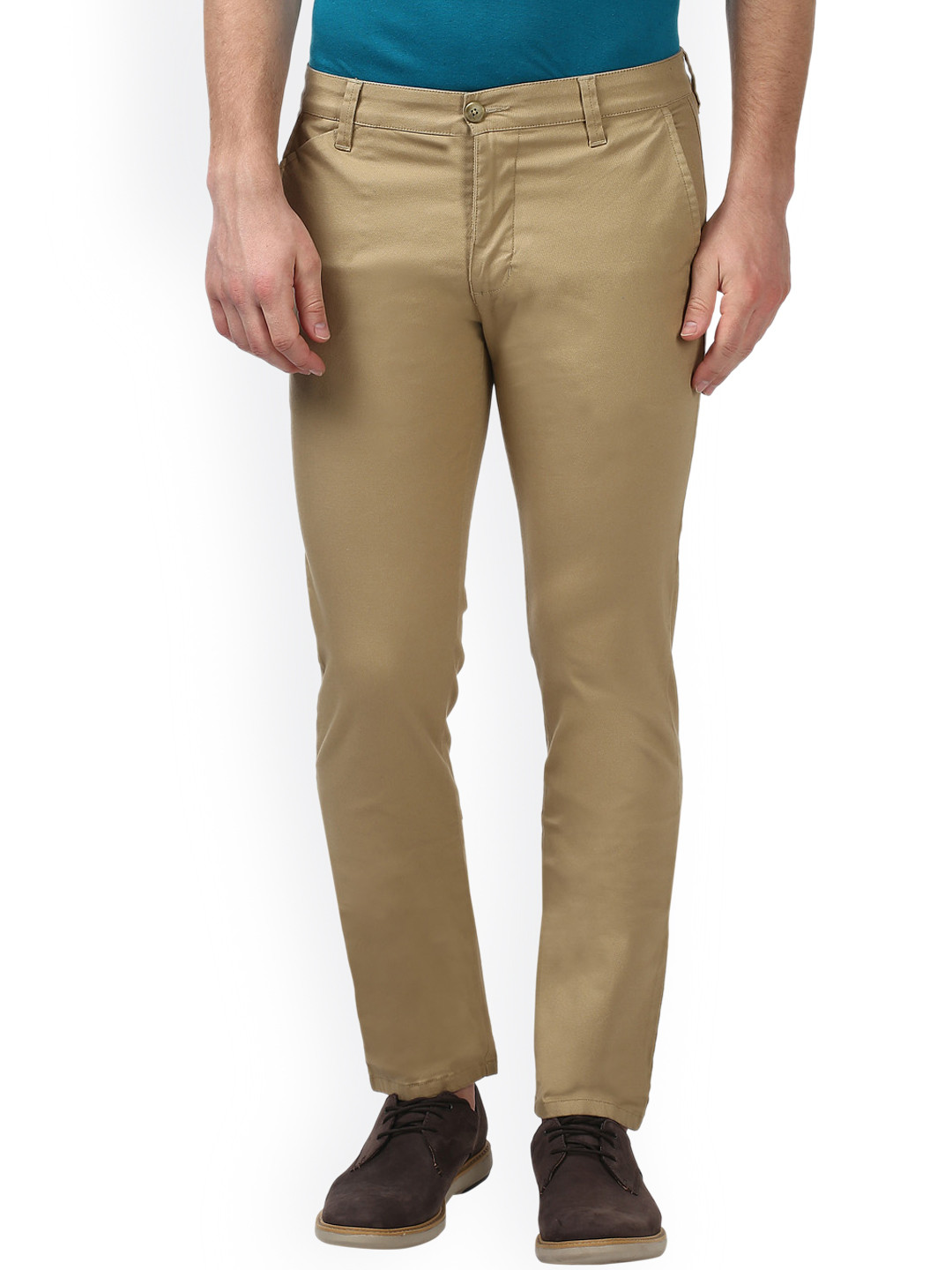Buy Parx Men Khaki Tapered Fit Solid Formal Trousers - Trousers for Men ...