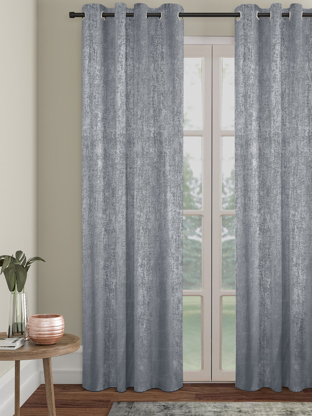 Buy SOKNACK Grey Textured Black Out Door Curtain - Curtains And Sheers ...