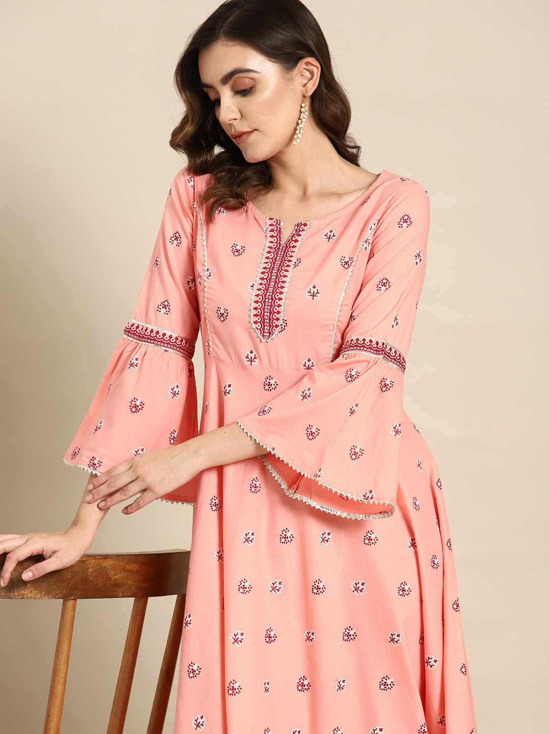 Buy All About You Floral Print Bell Sleeve Gotta Patti Cotton A Line ...