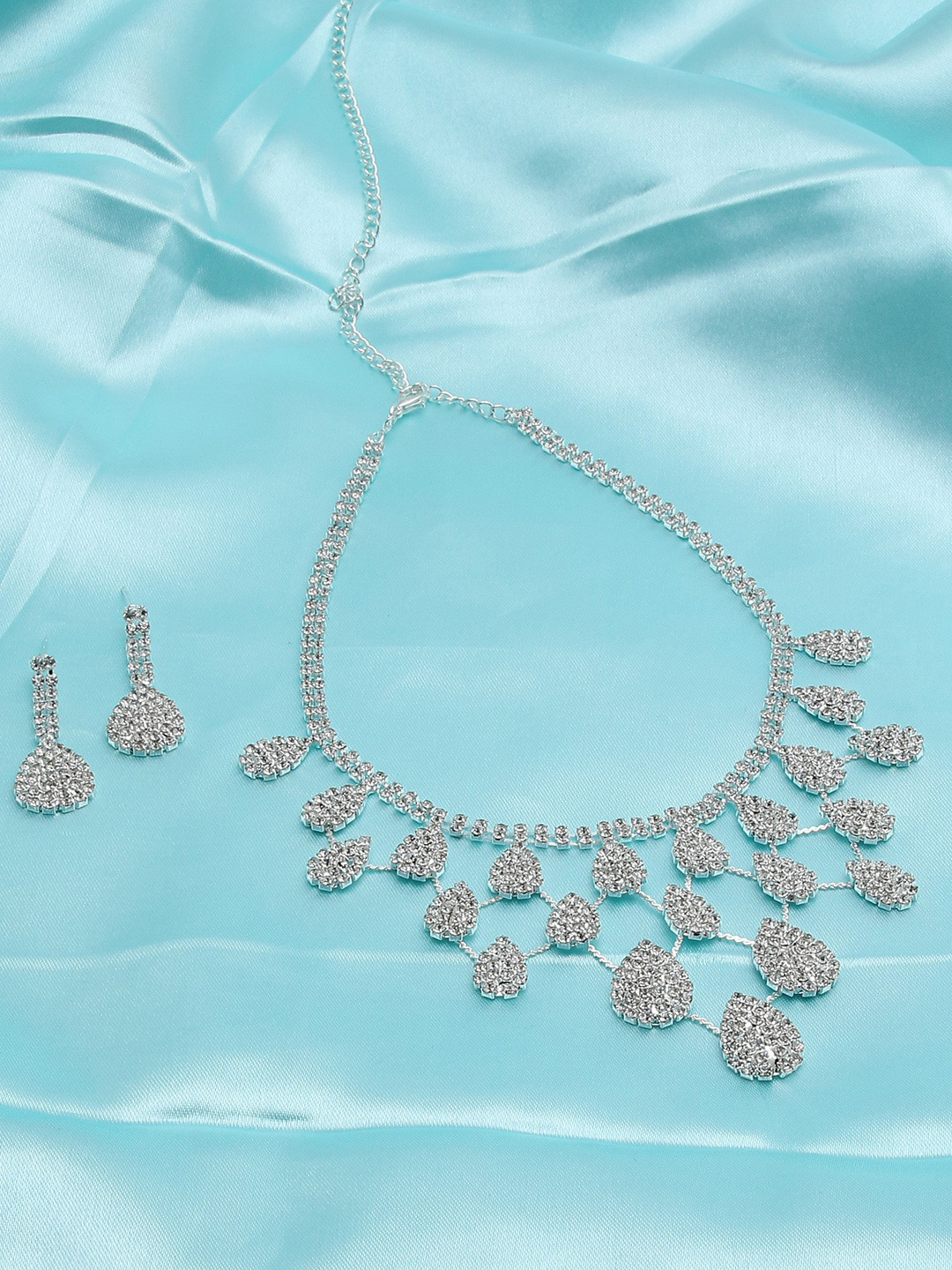 Buy SOHI Silver Plated & AD Studded Necklace & Earrings - Jewellery Set ...