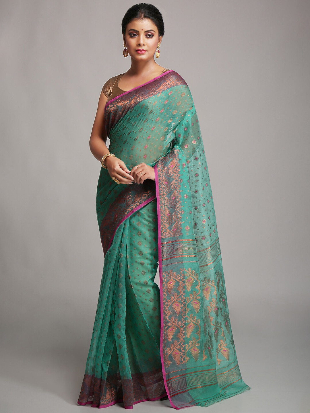 Buy WoodenTant Ethnic Woven Design Silk Cotton Jamdani Saree - Sarees ...