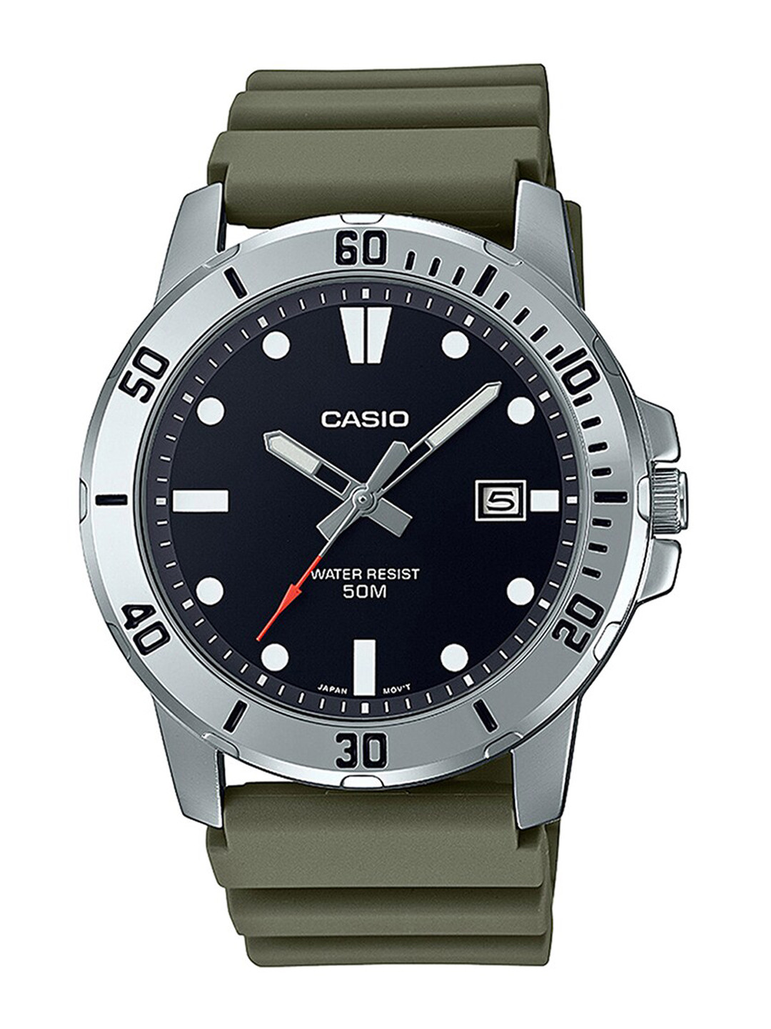 Buy CASIO Men Black Dial & Green Textured Strap Analogue Watch A2141 ...
