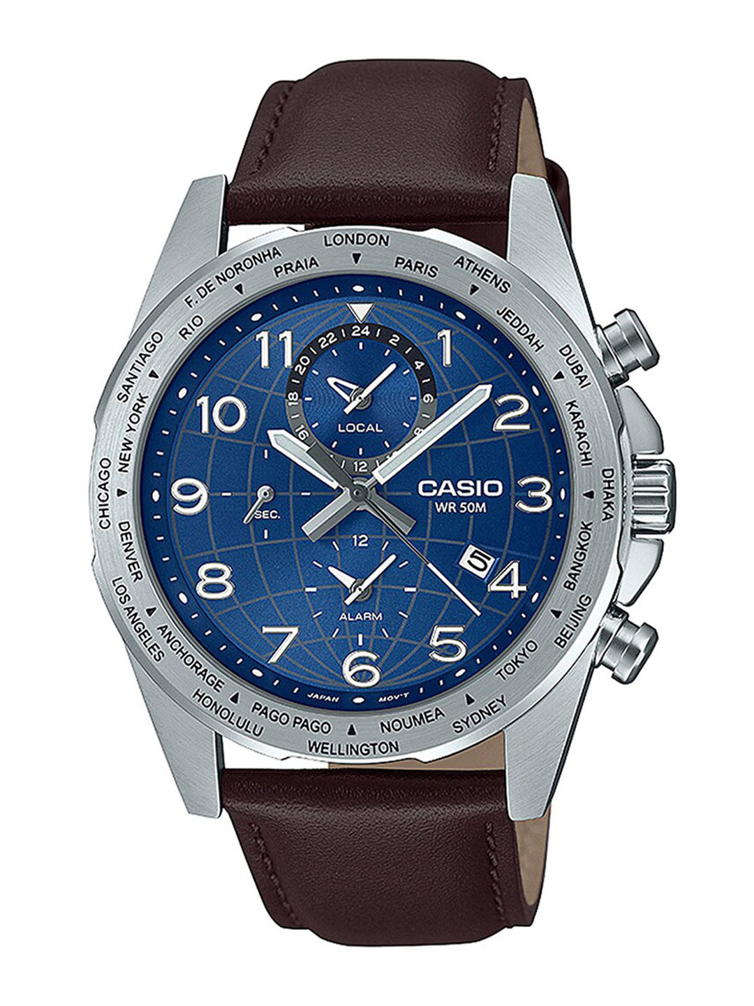 Buy CASIO Enticer Men Blue Dial & Brown Leather Straps Analogue Watch ...