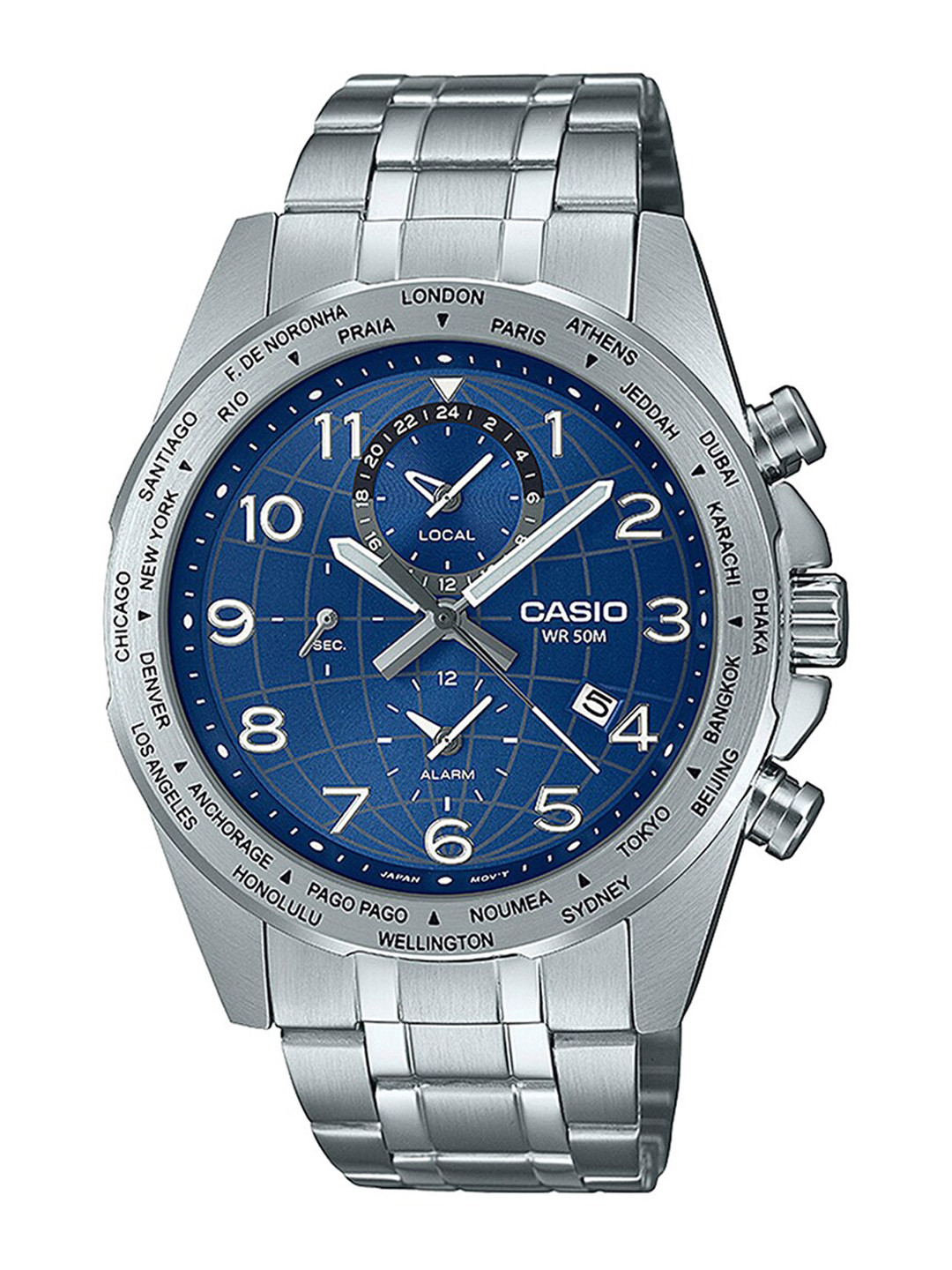 Buy CASIO Men Blue Dial & Silver Toned Stainless Steel Straps Analogue ...