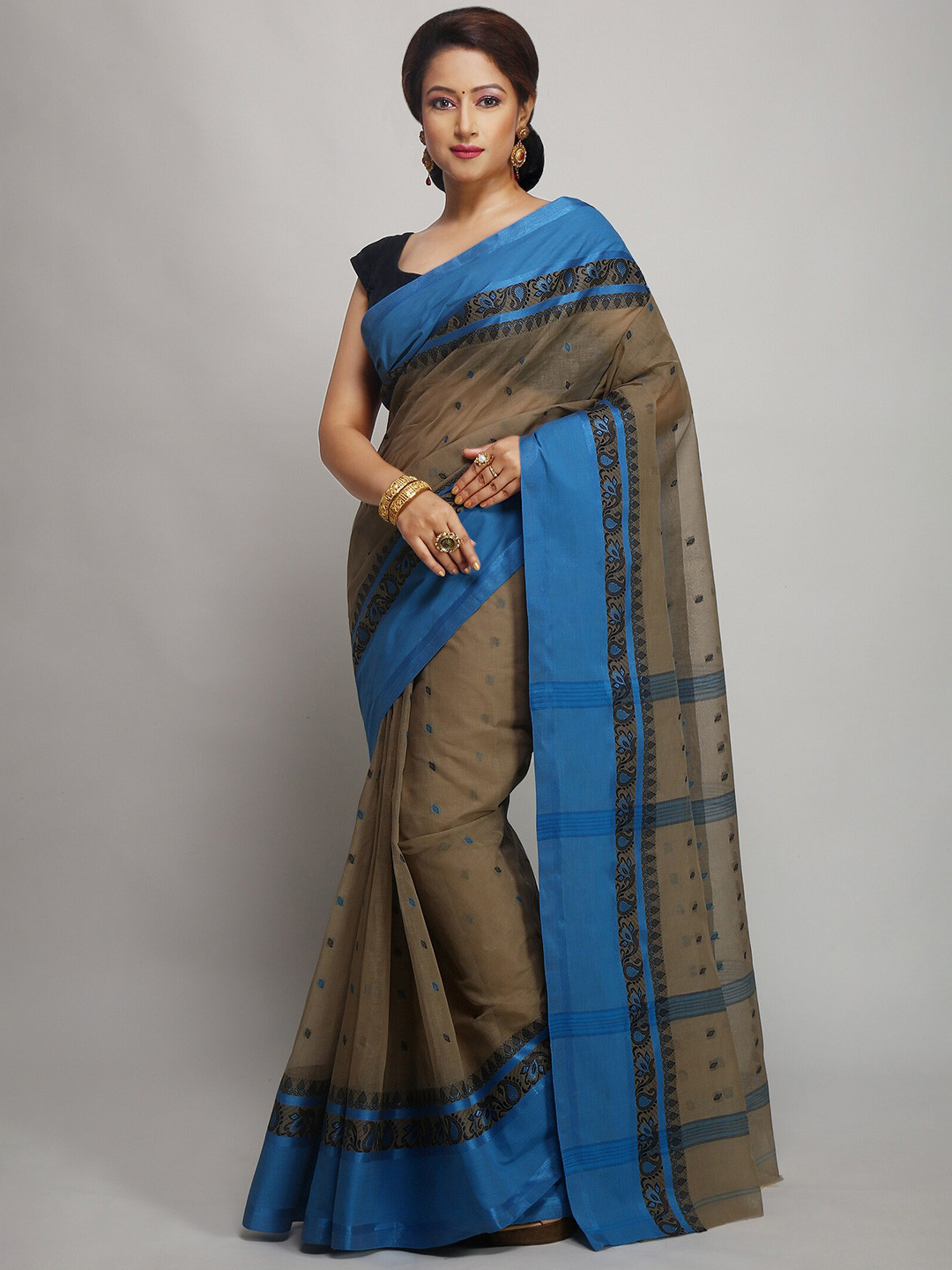 Buy WoodenTant Ethnic Motif Pure Cotton Taant Saree - Sarees for Women ...