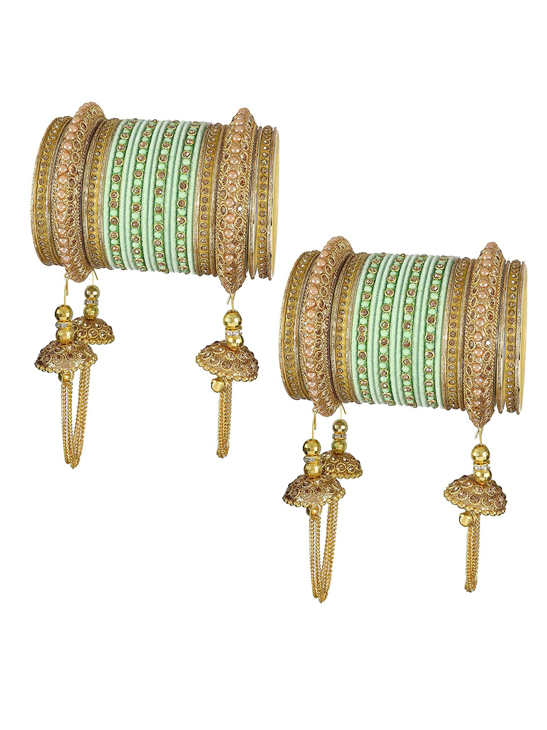 Buy NMII Set Of 52 Zircon Studded & Beaded Antique Latkan Chuda Velvet ...