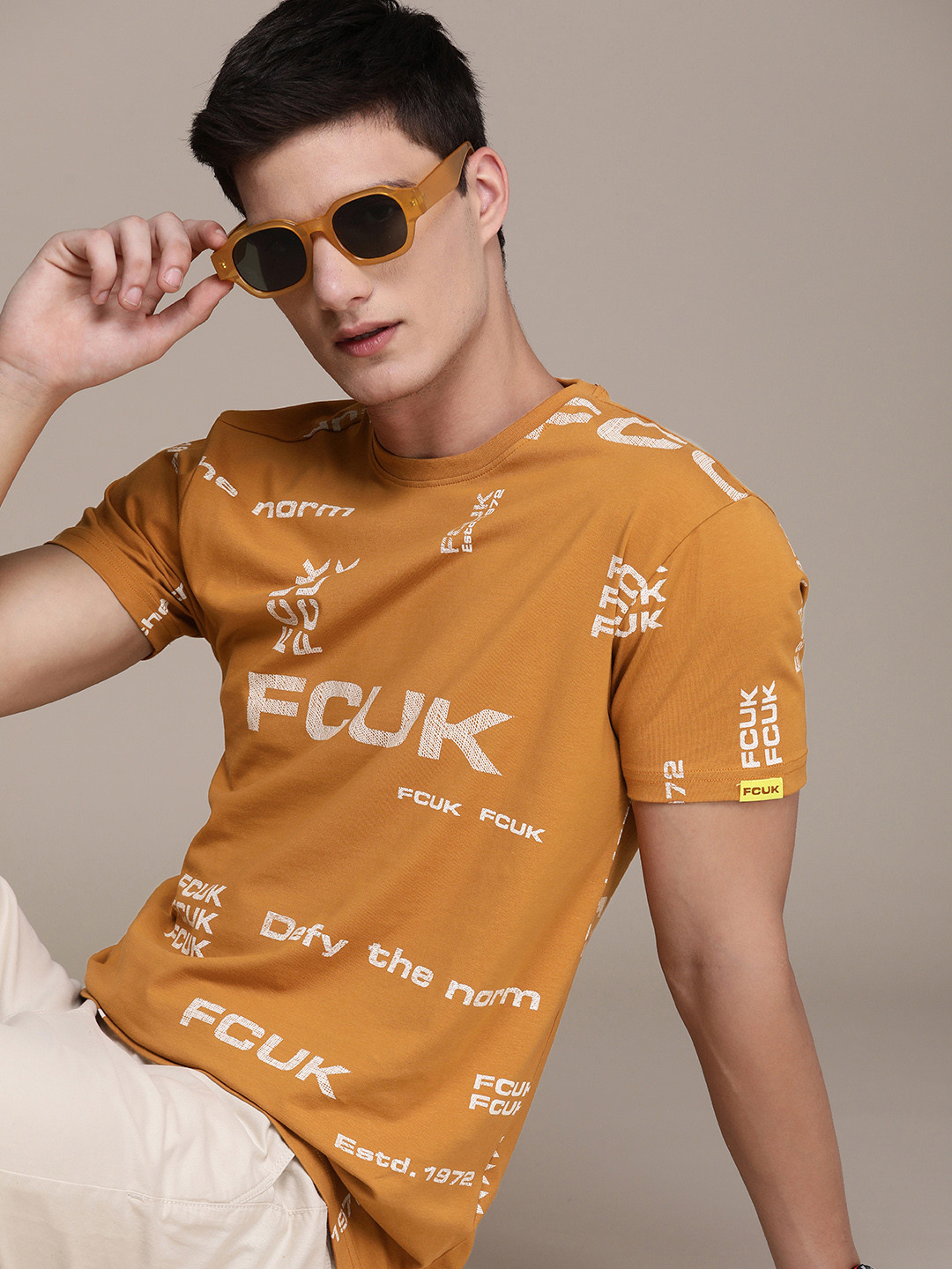 Buy FCUK Brand Logo Printed Round Neck Casual T Shirt - Tshirts for Men ...
