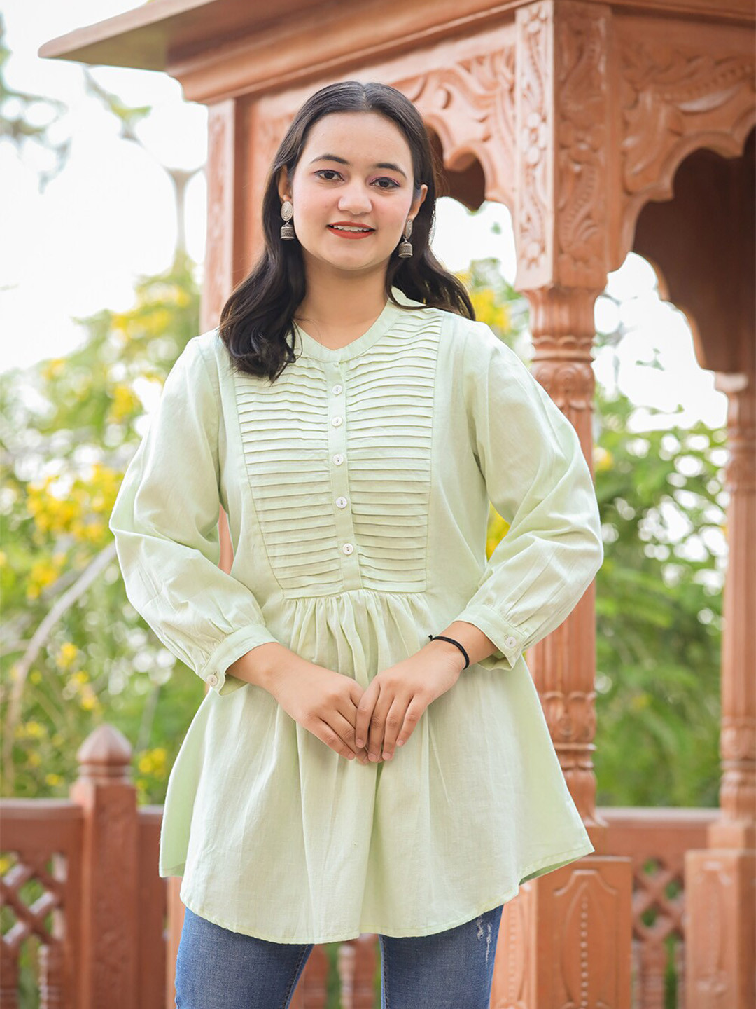 Buy KAAJH Long Sleeves Cotton Pin Tucks Tunic - Tunics for Women ...