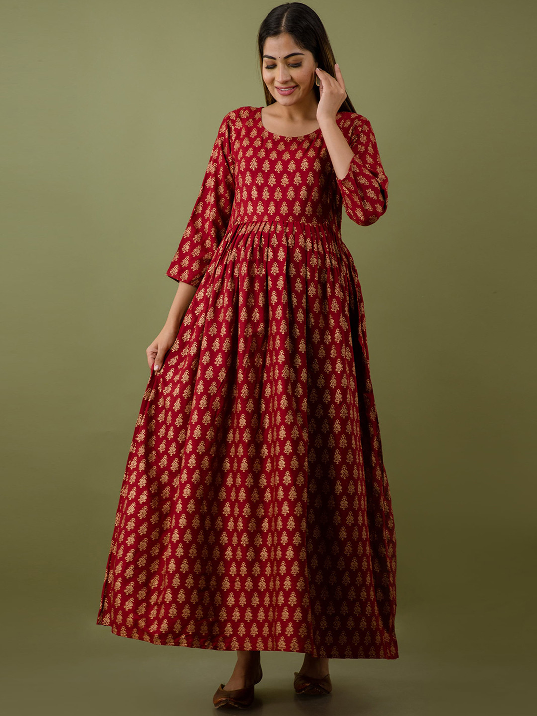 Buy Mialo Fashion Ethnic Motifs Printed Fit And Flare Maternity Ethic ...