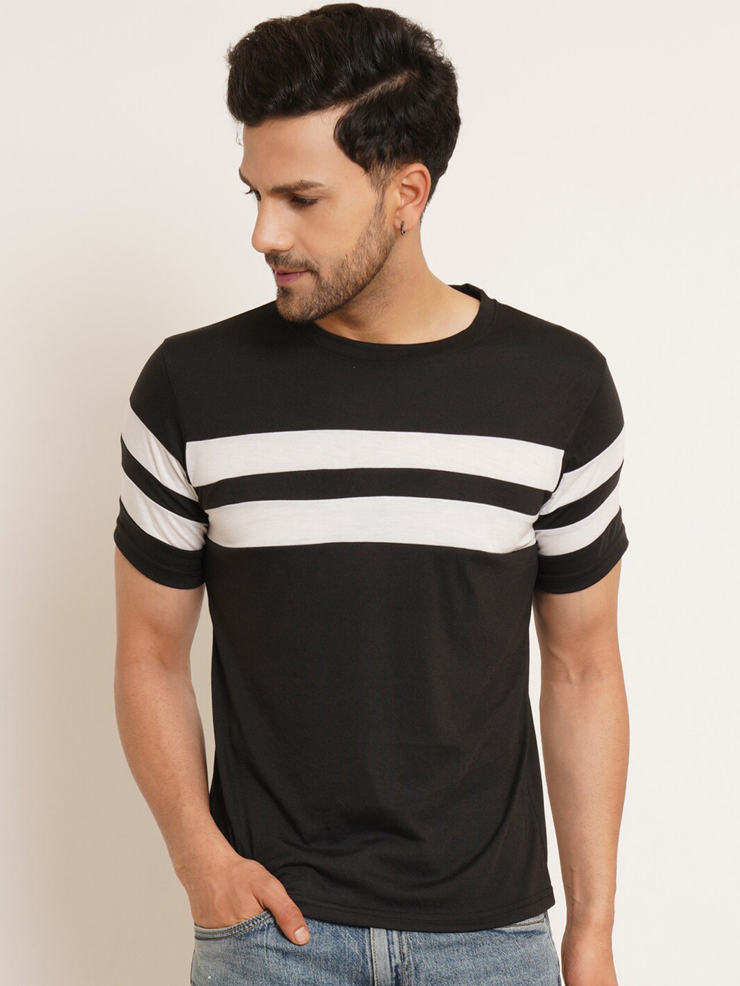 Buy Kushi Flyer Round Neck Striped Cotton T Shirt - Tshirts for Men ...