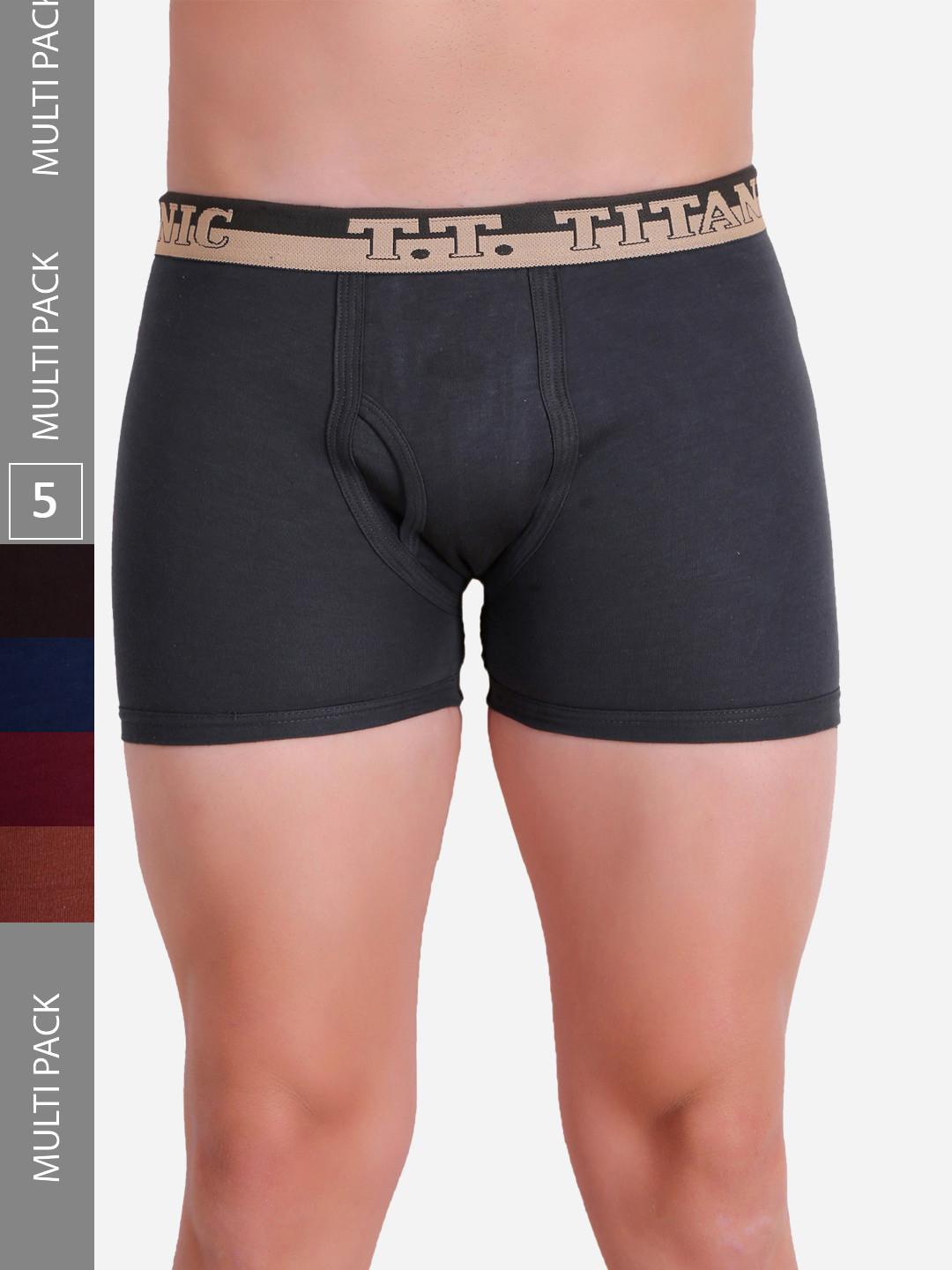 Buy T.T. Men Titanic ICD Assorted Long Pack Of 5 Pure Cotton Trunks ...