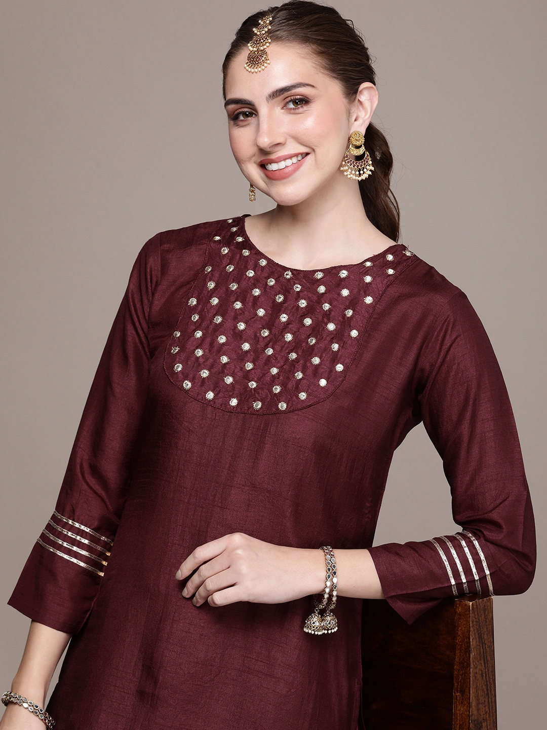 Buy Anouk Women Magenta Embroidered Regular Gotta Patti Kurta With