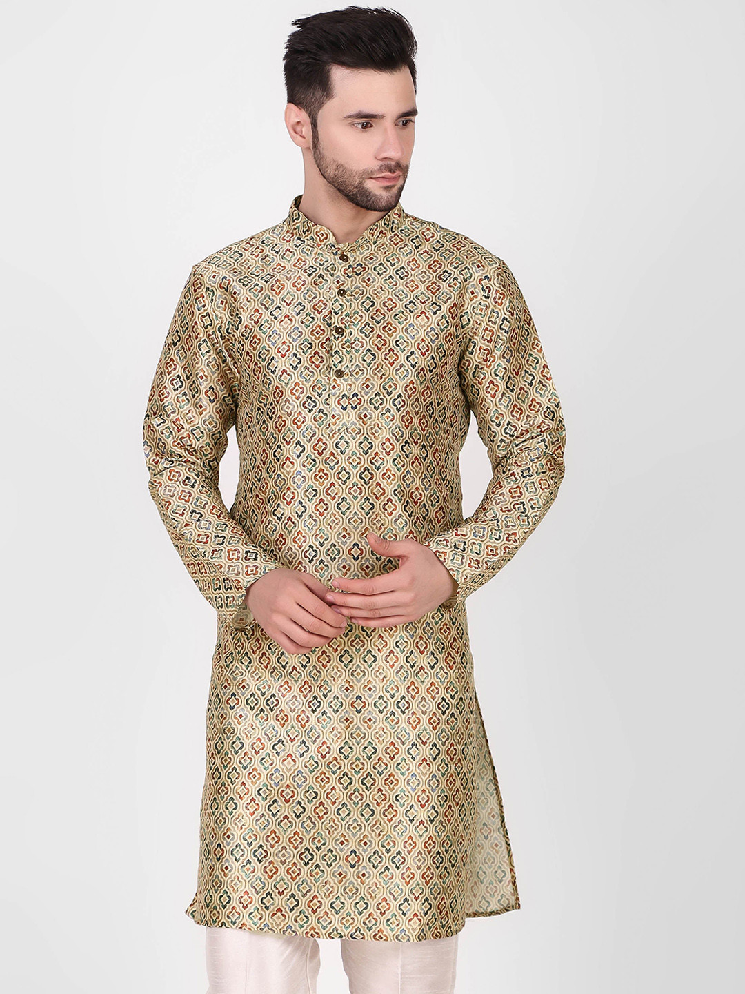 Buy Cult Indie Mandarin Collar Ethnic Motifs Printed Straight Kurta ...