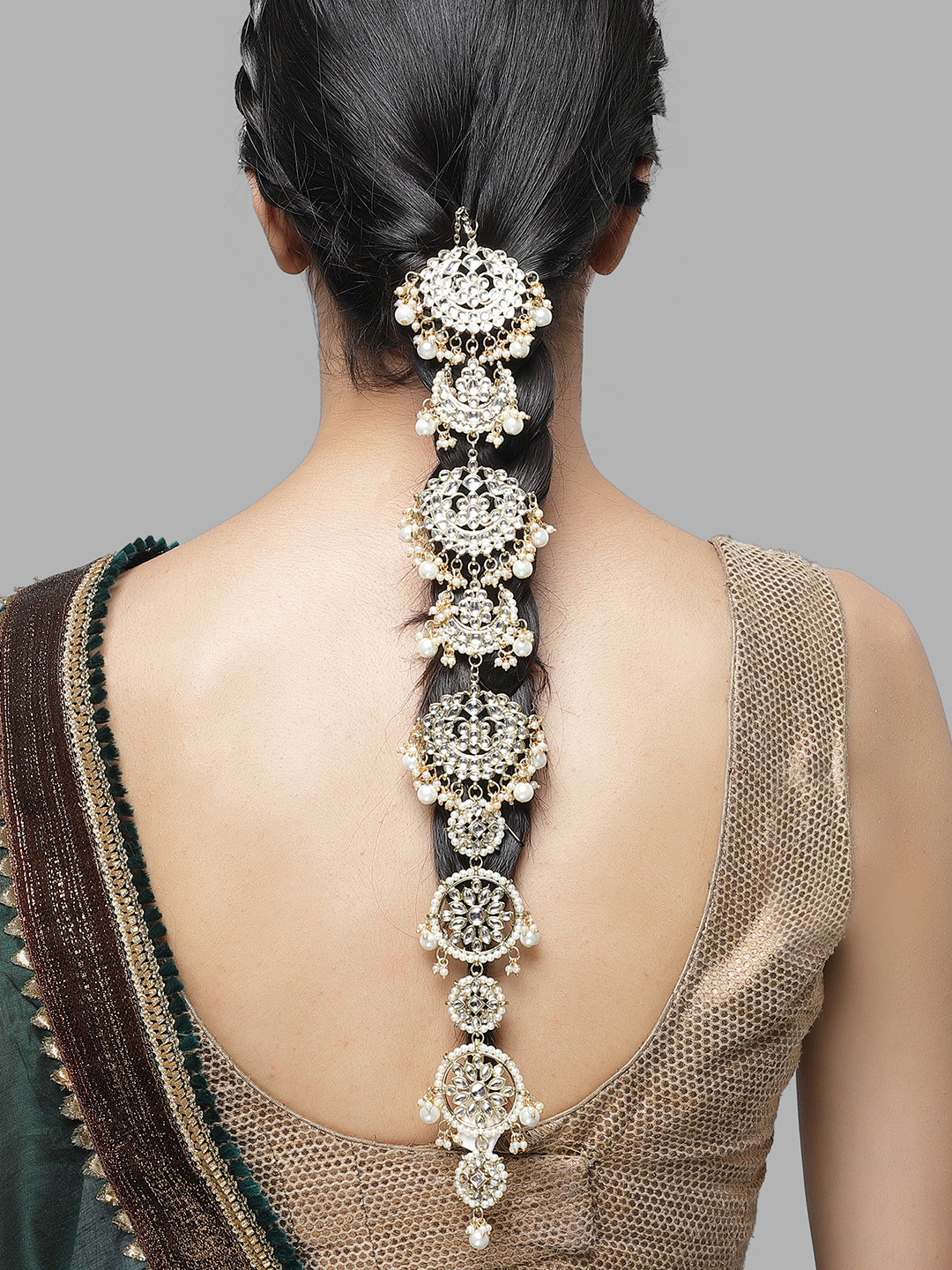 Buy KARATCART Gold Plated Kundan Studded & Pearl Beaded Choti - Head ...