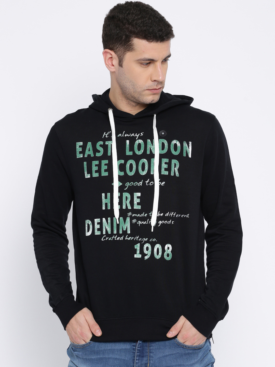 Buy Lee Cooper Men Black Printed Hooded Sweatshirt - Sweatshirts for ...