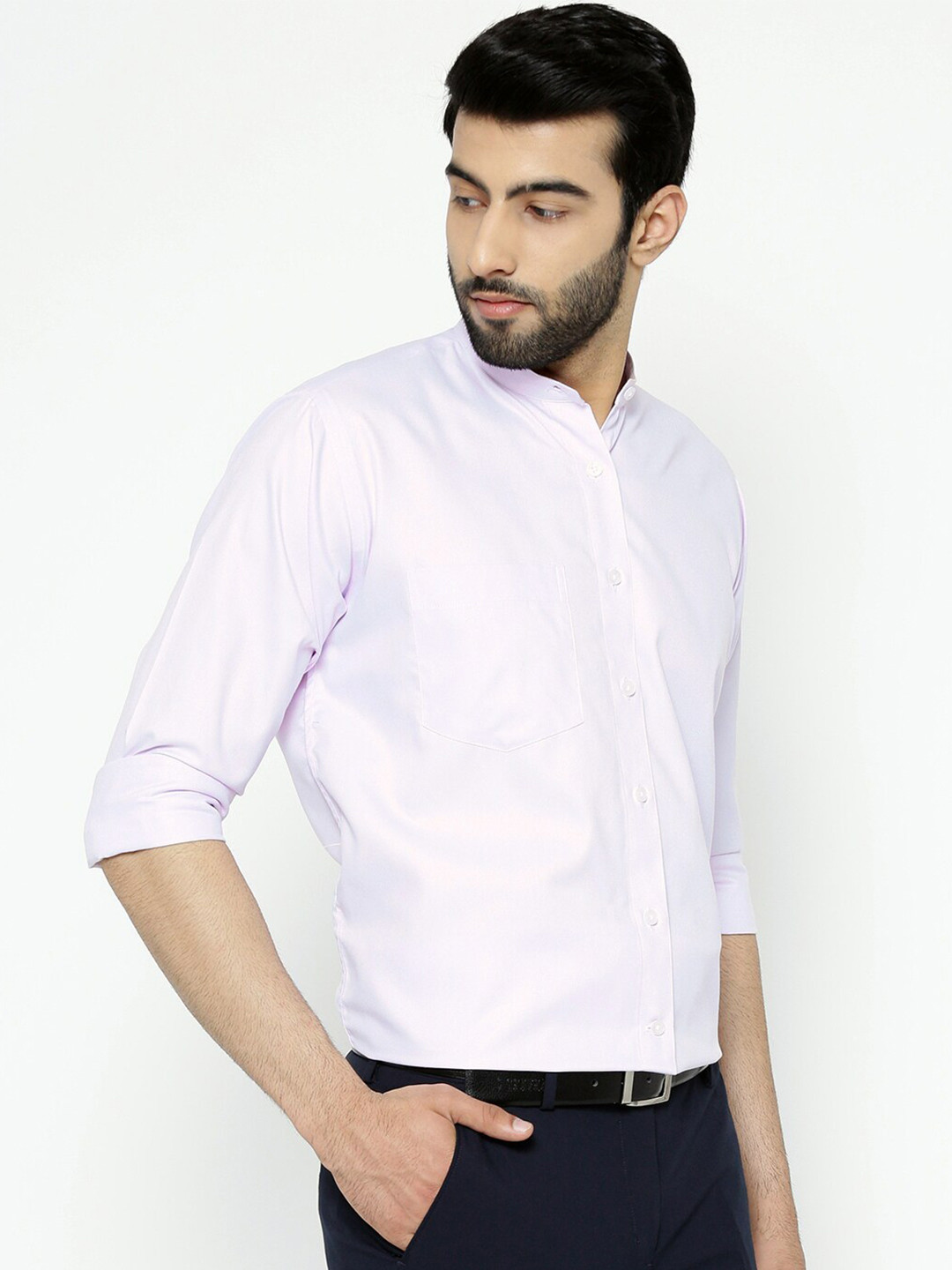 Buy Shaftesbury London Mandarin Collar Classic Slim Fit Cotton Formal ...