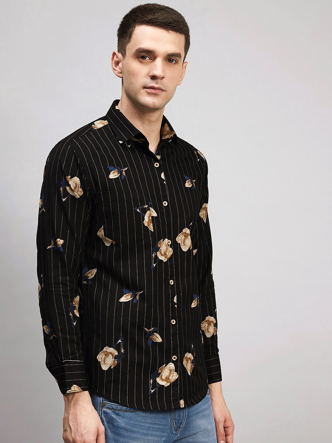 Buy Shaftesbury London Vertical Striped Classic Slim Fit Cotton Shirt ...