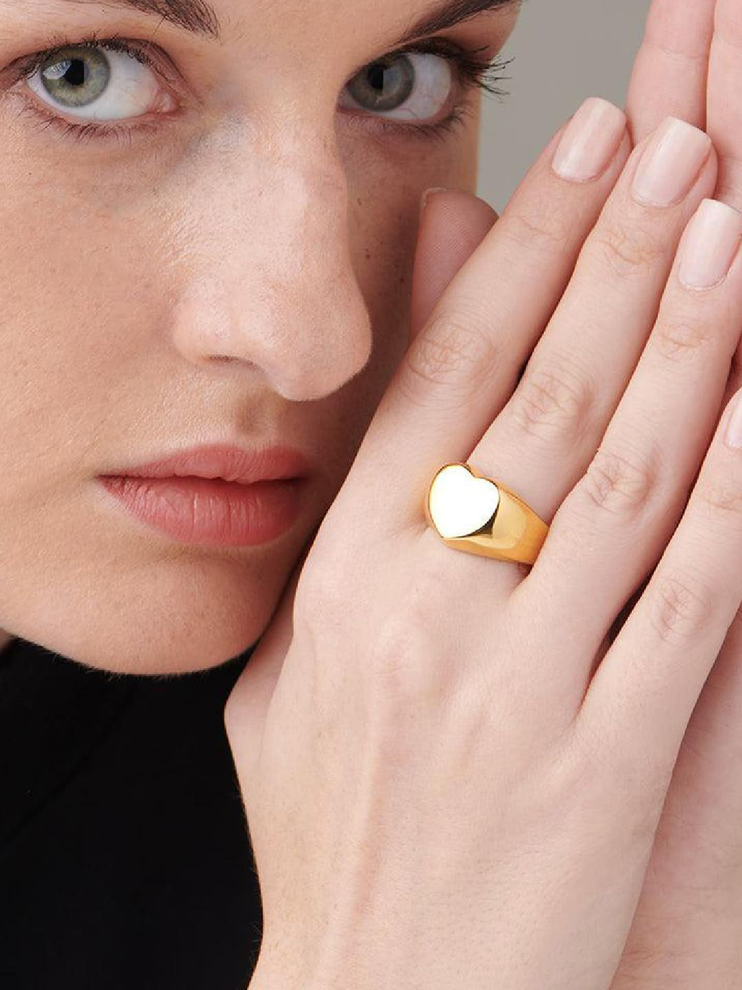 Buy PALMONAS 18KT Gold Plated Chunky Heart Finger Ring - Ring for Women ...