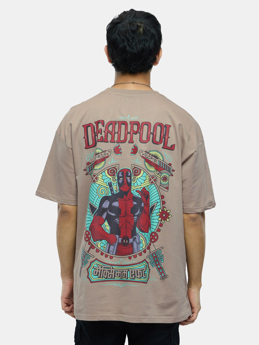 Buy The Souled Store Brown Deadpool Printed Pure Cotton Oversized T ...