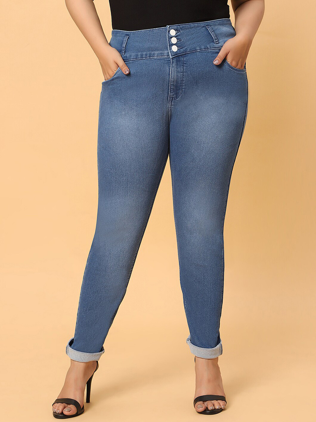 Buy HJ HASASI Women Slim Fit High Rise Heavy Fade Stretchable Jeans ...