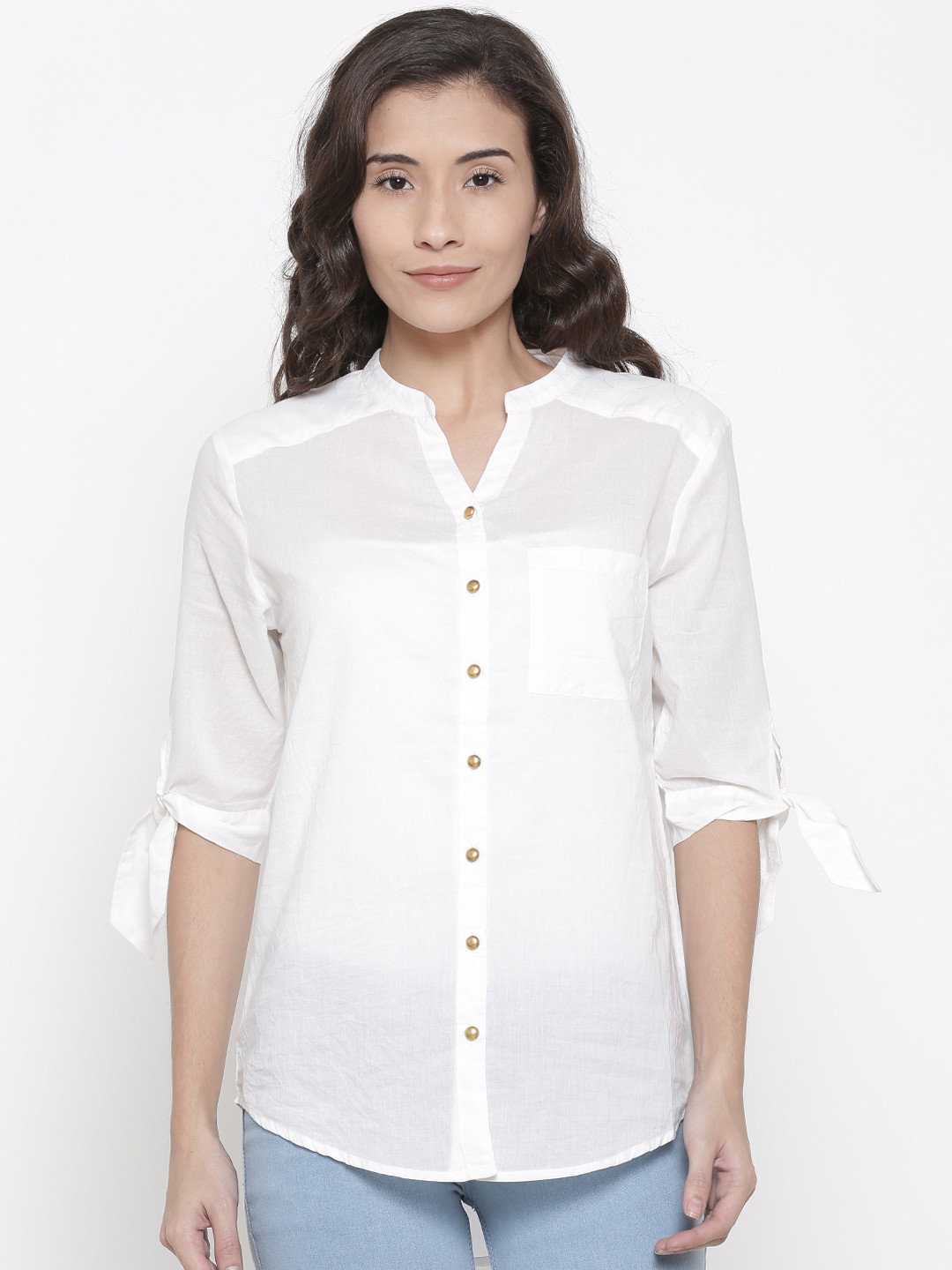 Buy People Women Off White Solid Shirt Style Top - Tops for Women ...