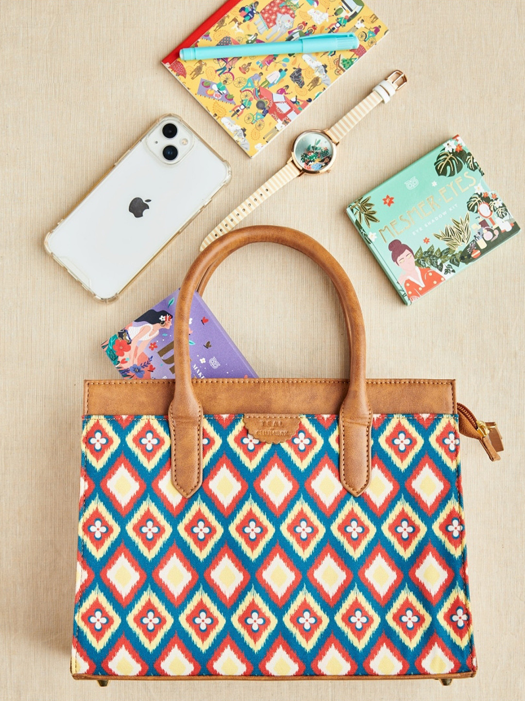 Buy TEAL BY CHUMBAK Ethnic Motifs Ikat Printed Shopper Shoulder Bag ...