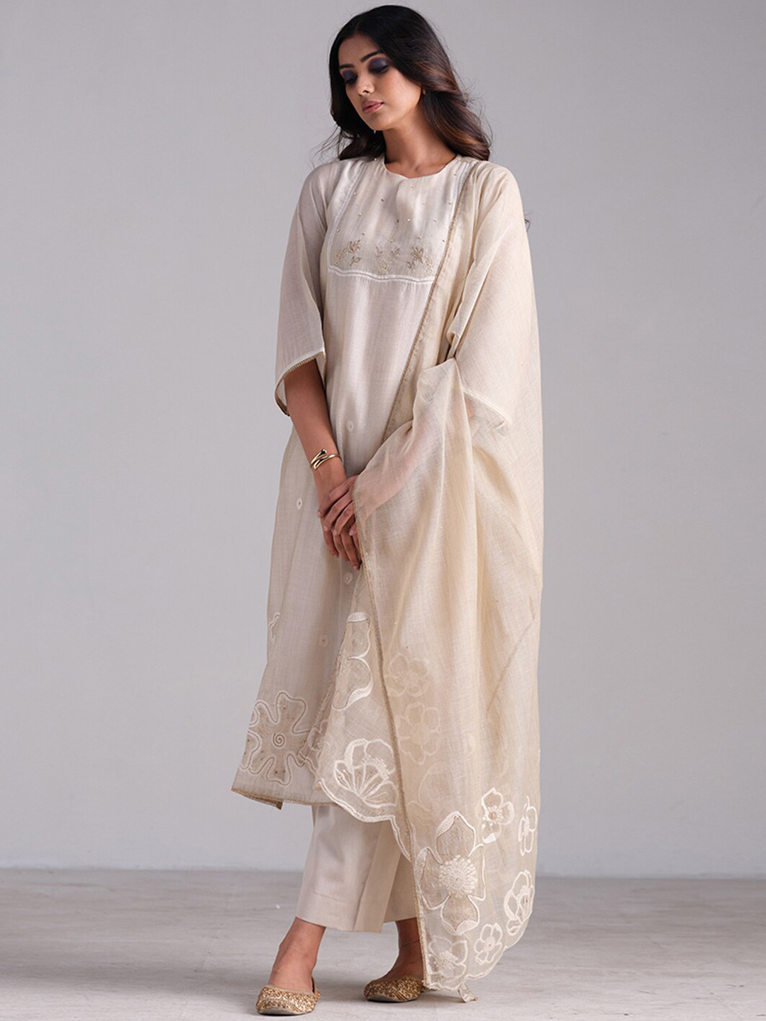 Buy Ganga Floral Yoke Design Beads & Stones Kurta With Palazzos ...