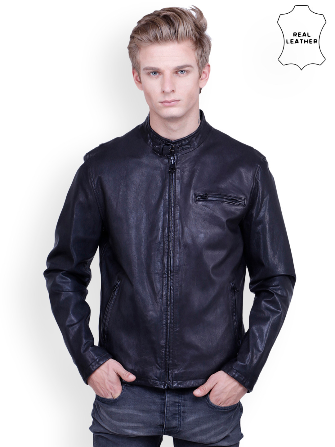 Buy Justanned Men Black Solid Leather Jacket - Jackets for Men 2286234 ...