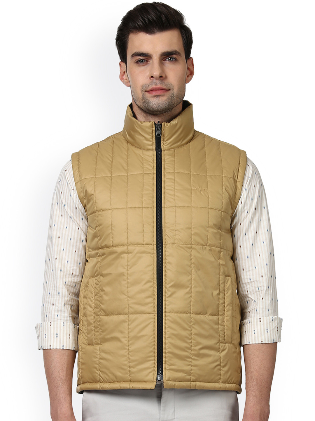 Buy ColorPlus Men Beige Solid Quilted Jacket - Jackets for Men 2286449 ...