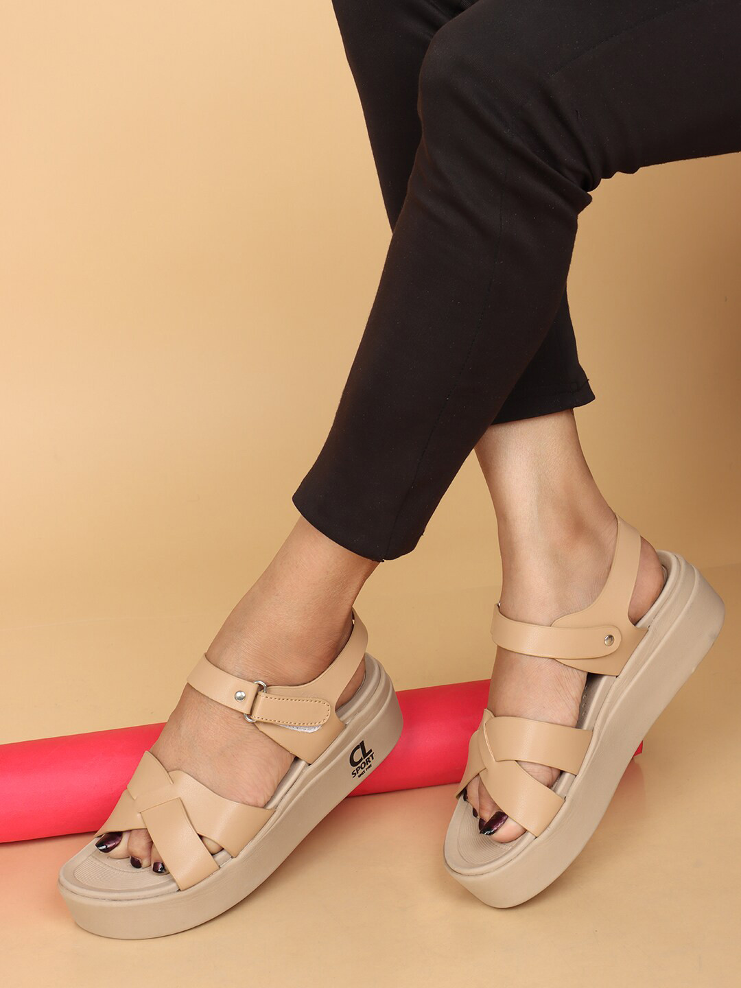 Buy Carlton London Sports Cross Strap Open Toe Flatform Heels With ...