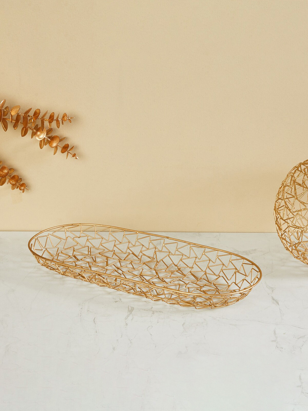 Buy Home Centre Fiesta Gold Toned Wired Rectangular Decorative Platter ...