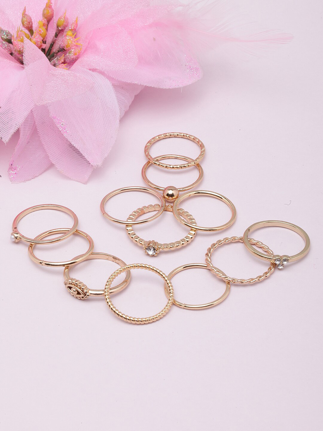 Buy DressBerry Set Of 12 Gold Plated Finger Rings - Ring for Women ...