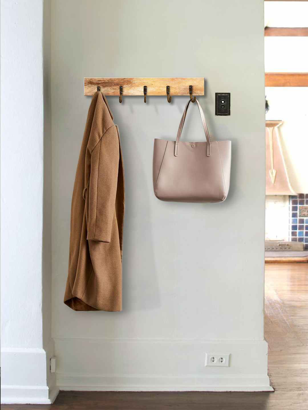 Buy 999Store Brown MDF Wood Wall Hanger With 5 Hook - Hooks And Holders ...