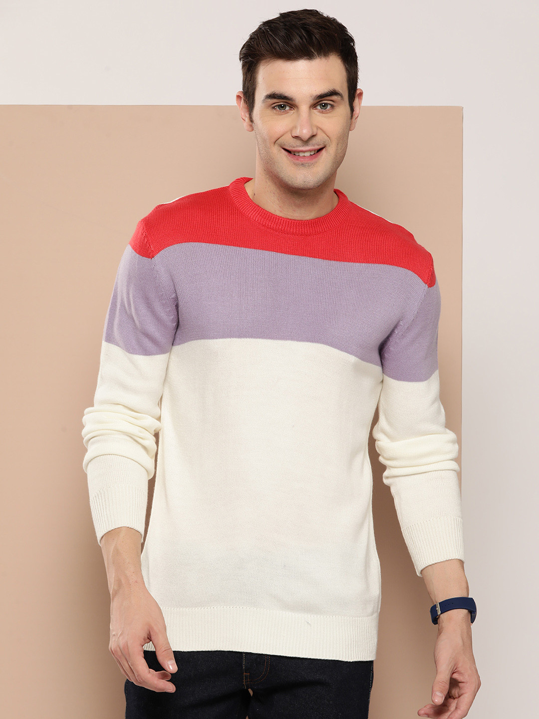 Buy HERE&NOW Pure Acrylic Colourblocked Pullover - Sweaters for Men ...