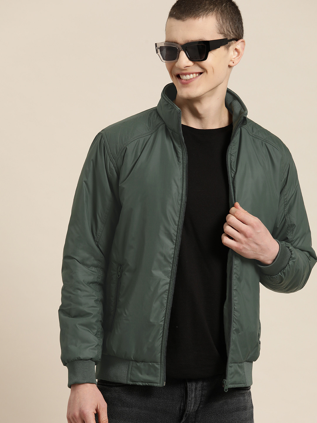Buy HERE&NOW Mock Collar Padded Bomber Jacket - Jackets for Men ...